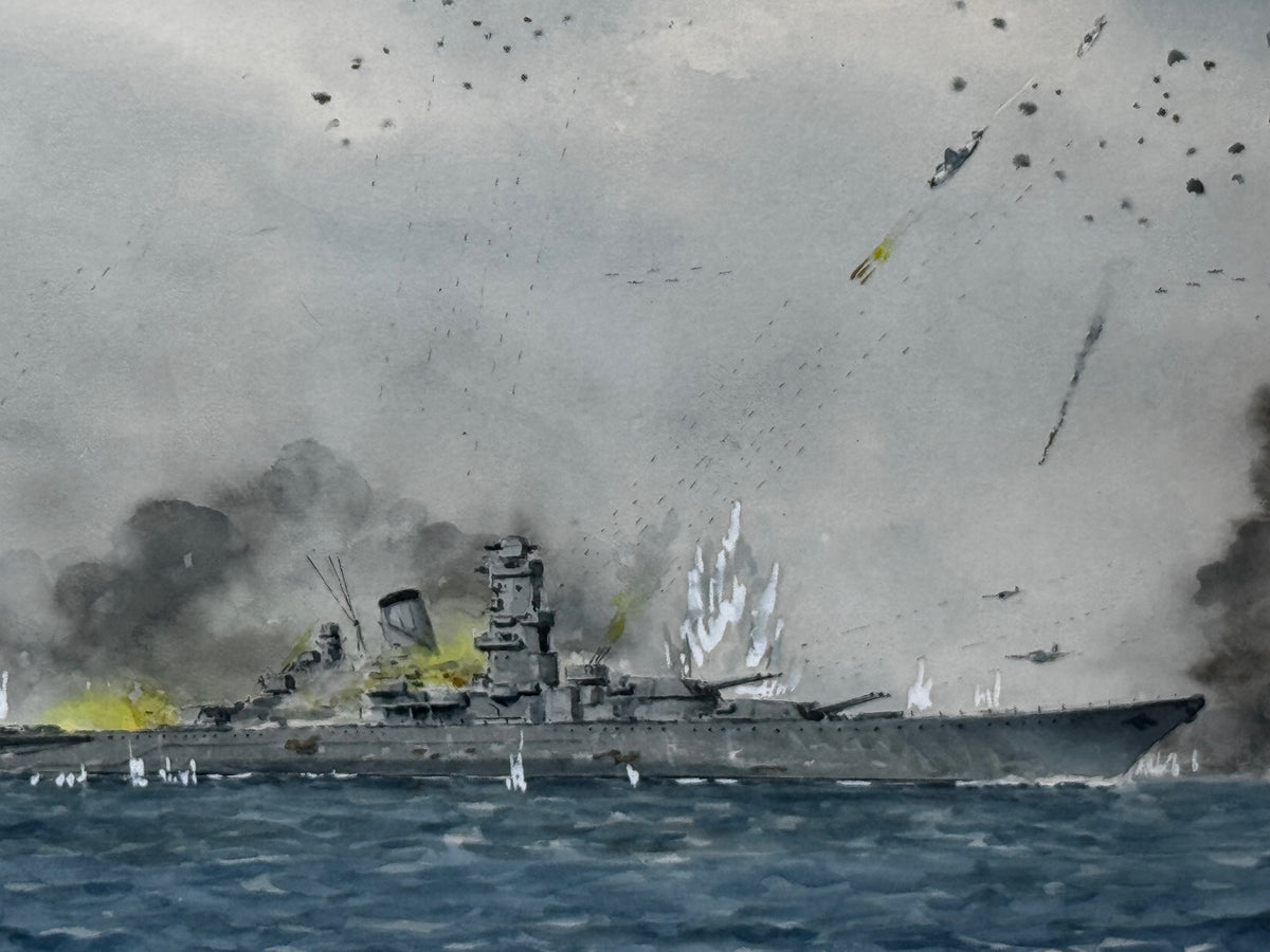 Dramatic Painting WW2 Naval Battle Yamato Battleship Sinking