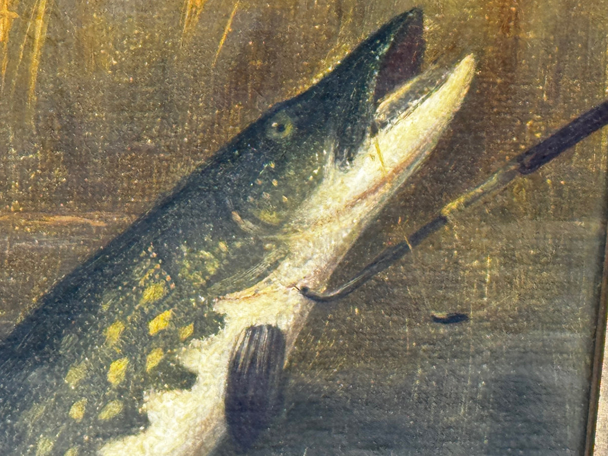 Victorian Angling Oil Painting by Arthur Roland Knight Northern Pike C