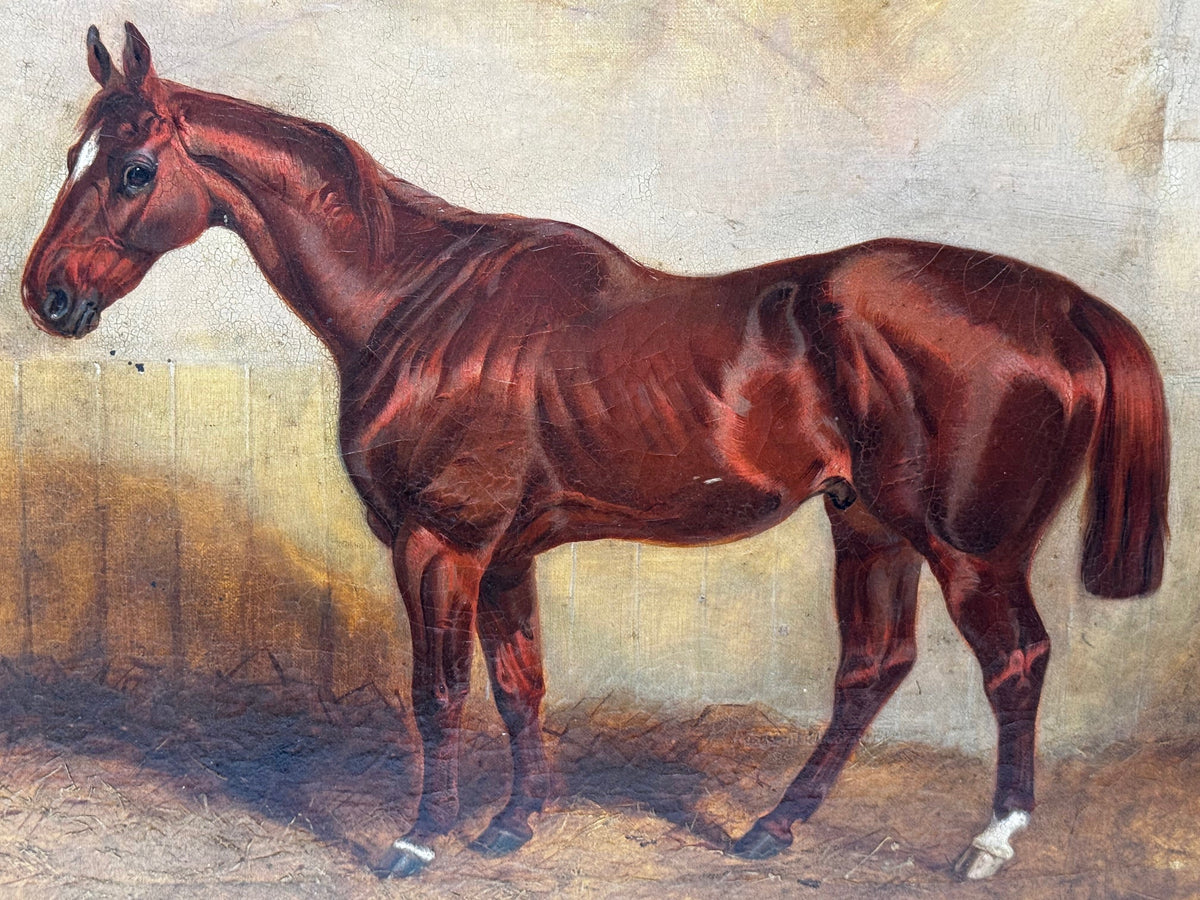 🐎 Chestnut Hunter in Stable — Early Victorian Oil Painting by Charles ...