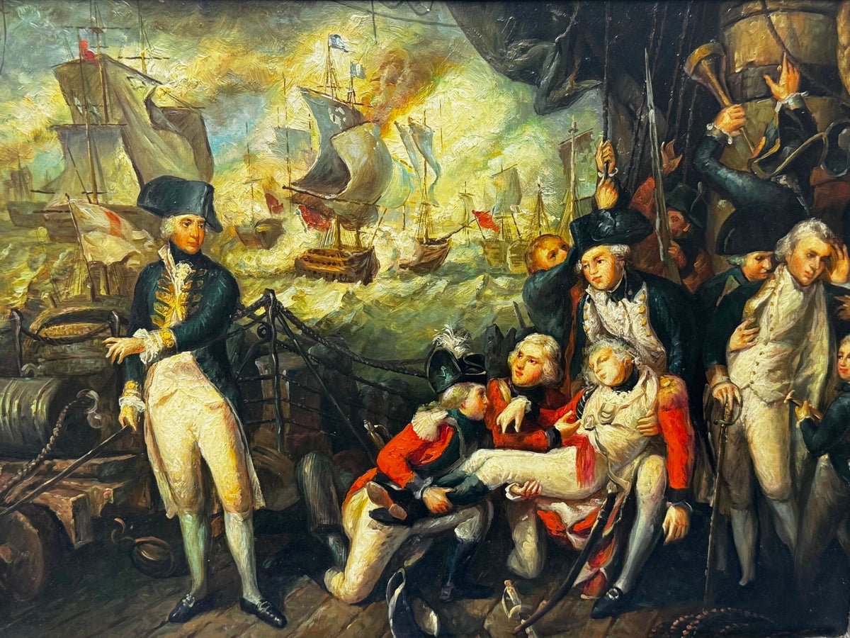 Oil Painting Battle Glorious First of June 1794 Lord Howe On Ship HMS ...