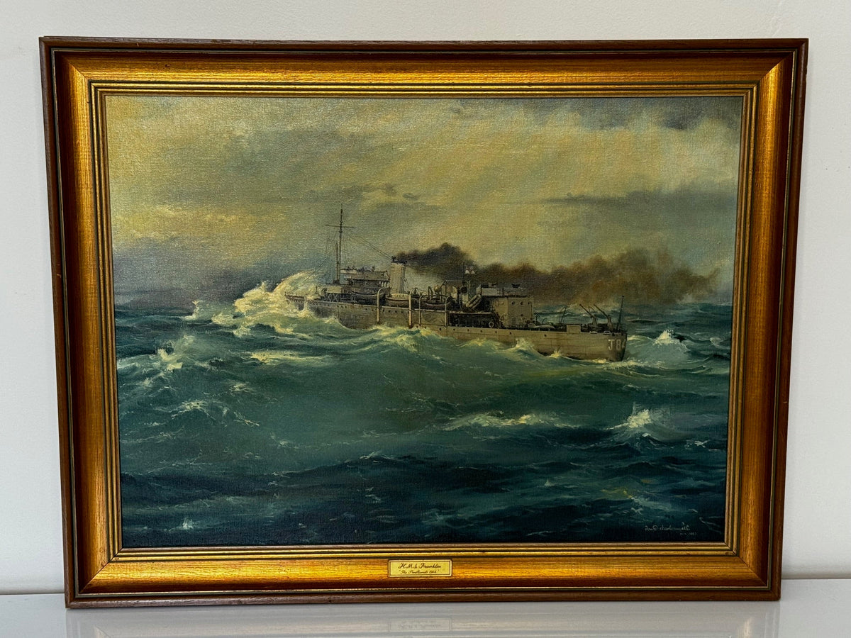 Oil Painting HMS Franklin Ship The Pentlands 1944 WW2 Convoy Duty North ...