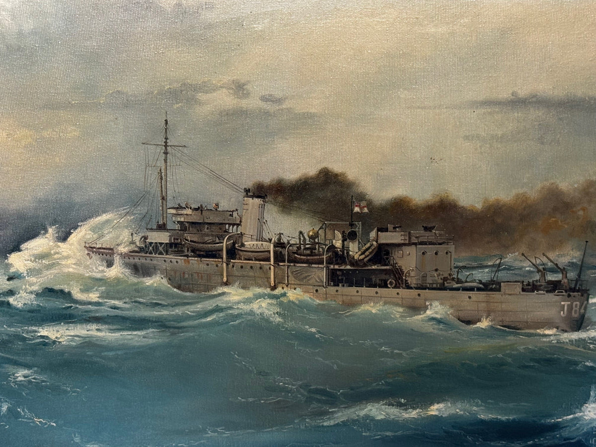 Oil Painting HMS Franklin Ship The Pentlands 1944 WW2 Convoy Duty North ...