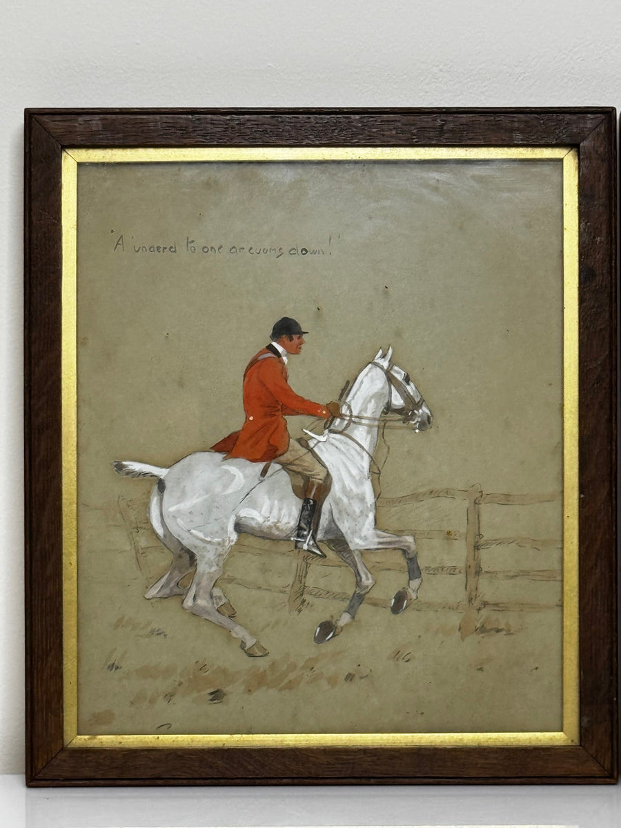 Set 3 English Hunting Paintings Red Coat On Grey By Charles Johnson ...
