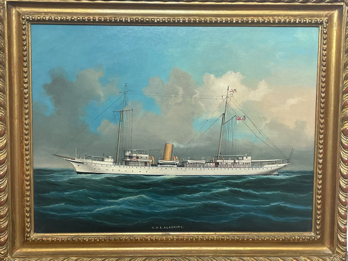Anglo Chinese School Marine Oil Painting HMS Alacrity Schooner Steam ...
