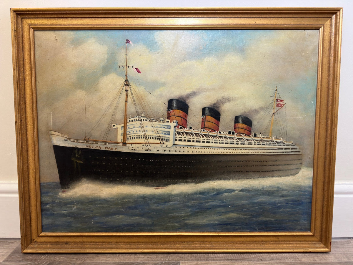 Oil Painting RMS Queen Mary Ocean Liner Steam Ship After Antonio Jacob