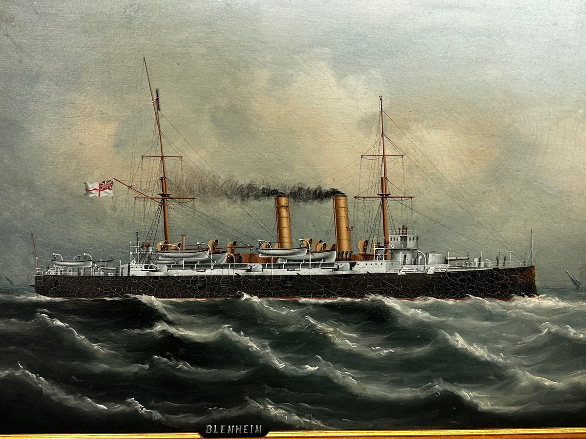 Oil Painting Marine Ship Blake Class Cruiser HMS Blenheim