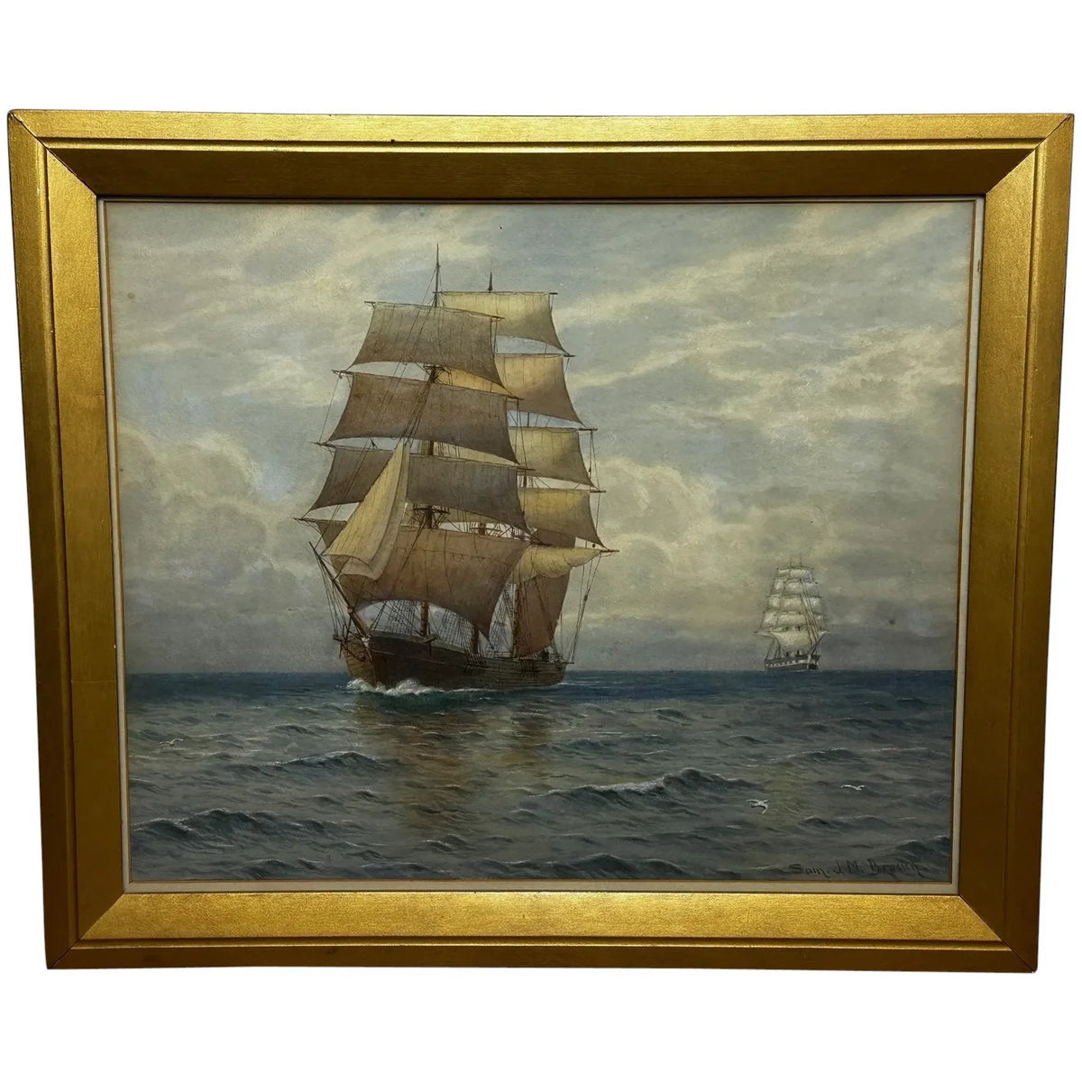 Watercolor Baroque Sailing Ship By Samuel John Milton Brown