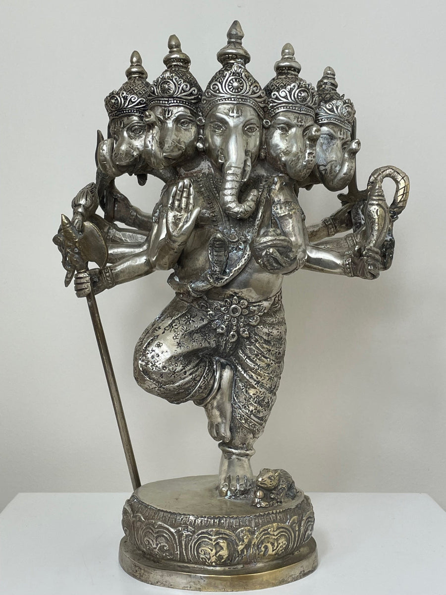 Museum-Scale Silvered Bronze Heramba Ganapati (Panchamukha / Five ...
