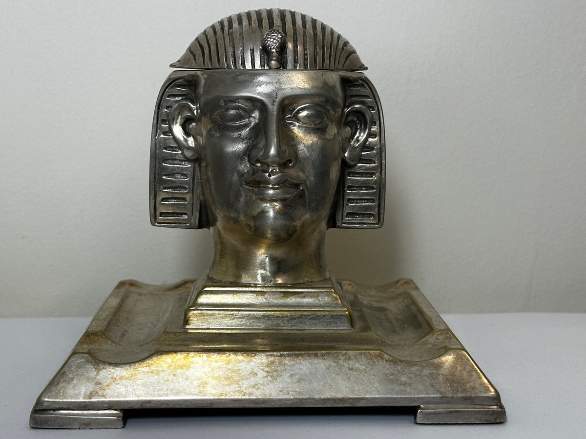 Small 19th Century Silver Plate Inkwell Form Head Of Egyptian Pharaoh ...