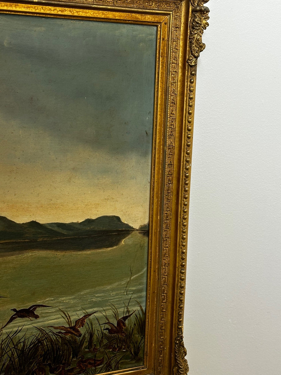 Victorian Oil Painting Wild Stag Male Deer Scottish Highlands Wading ...