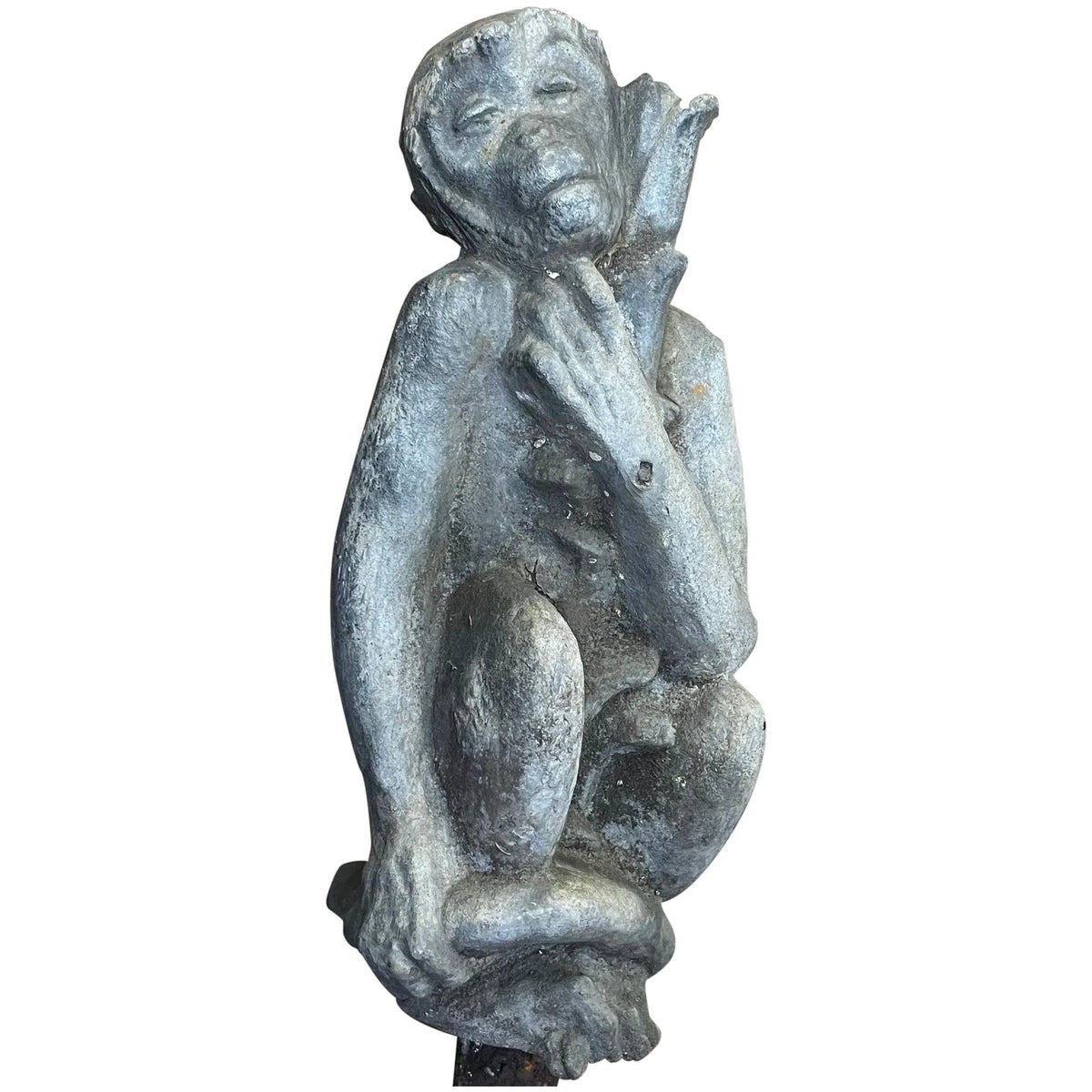 Victorian Lead Garden Sculpture: The Reflective Thinking Monkey In The ...